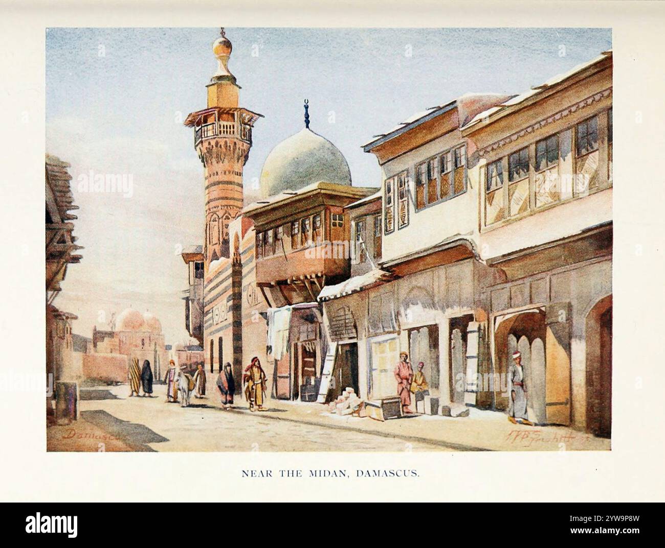 Near the Midan, Damascus. Vintage colour illustration of Damascus ...