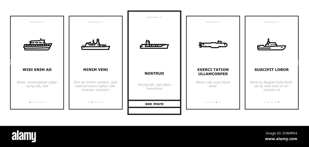 ship cargo maritime navigation onboarding icons set vector Stock Vector ...