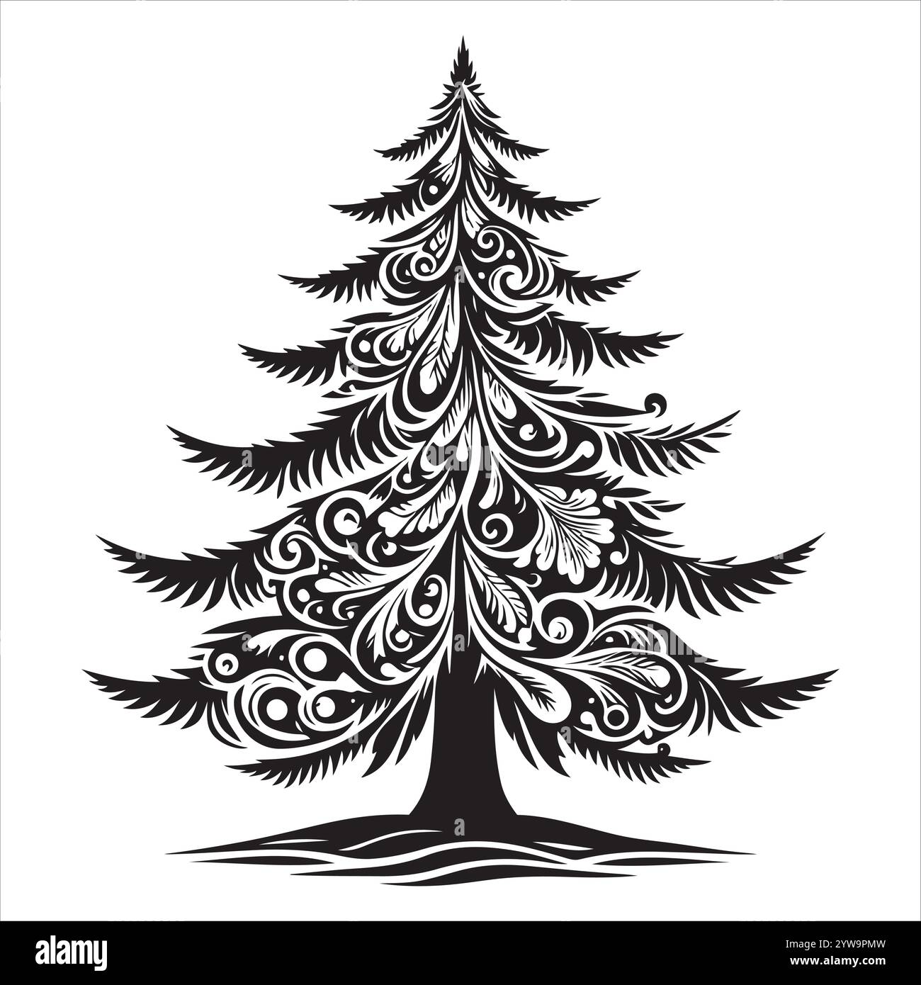 christmas day tree with silhouette art style on the background Stock ...