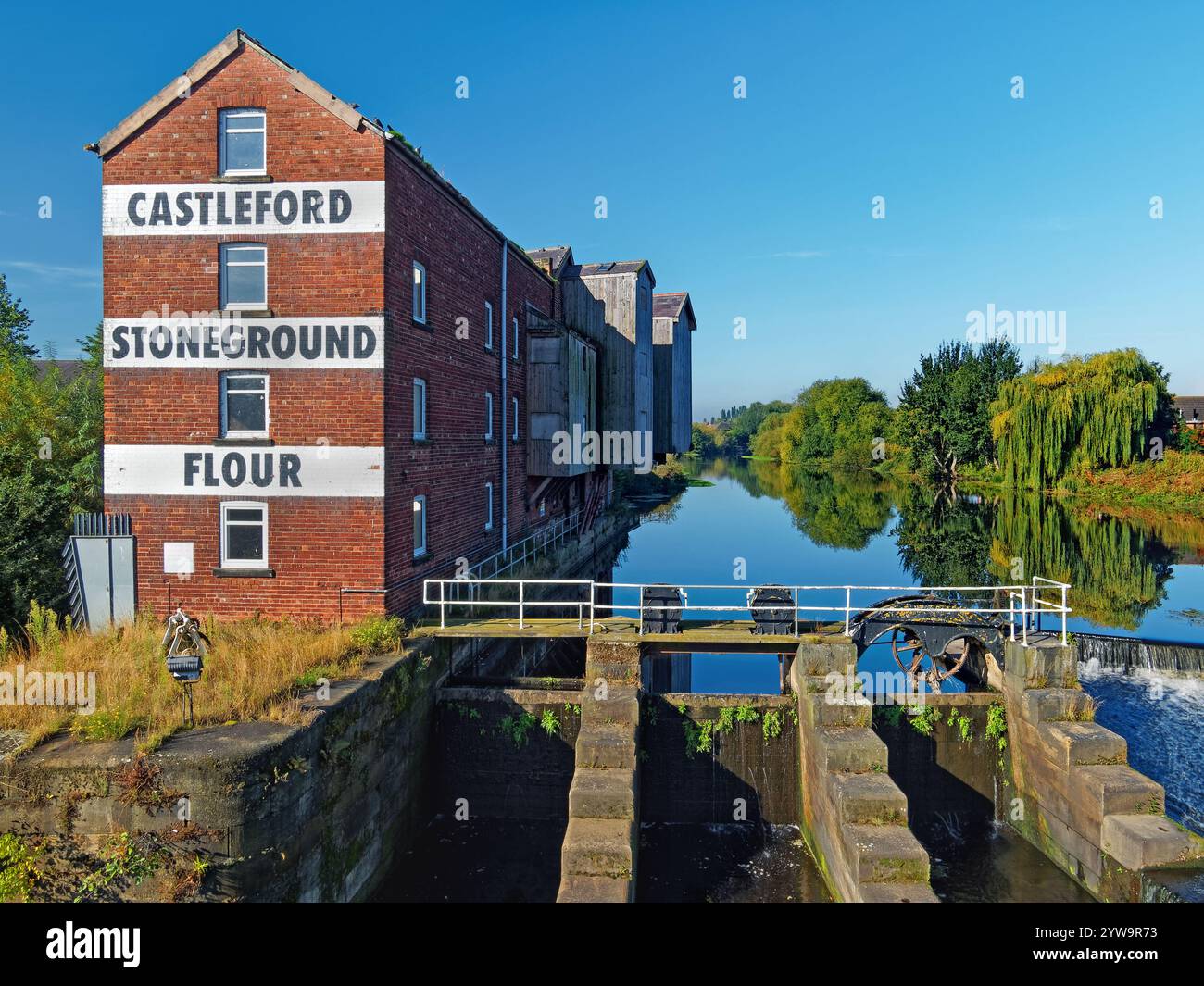 UK, West Yorkshire, Castleford, Queens Mill, River Aire and Castleford ...