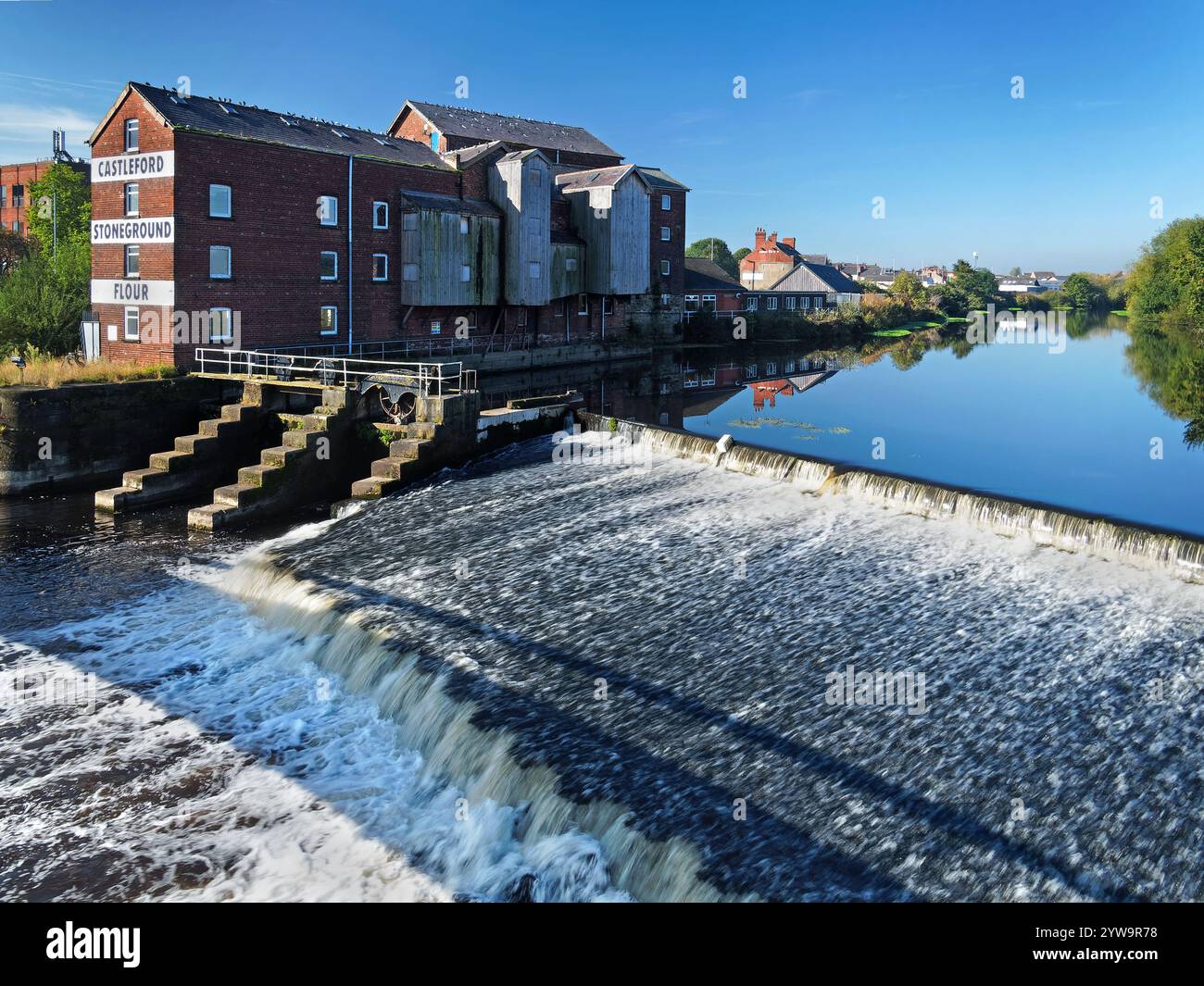 UK, West Yorkshire, Castleford, Queens Mill, River Aire and Castleford ...