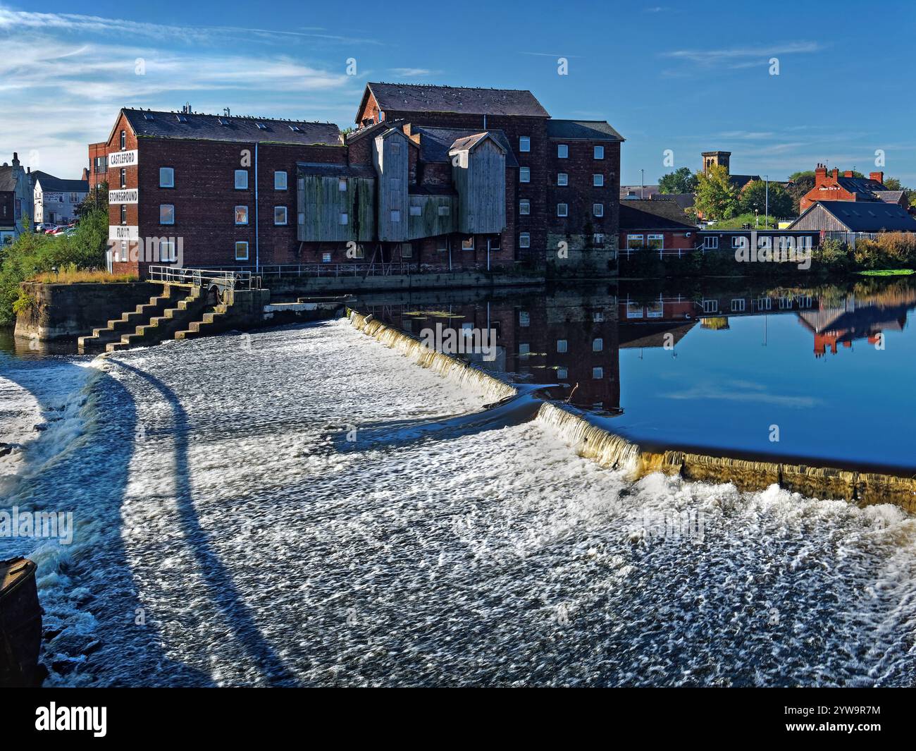 UK, West Yorkshire, Castleford, Queens Mill, River Aire and Castleford ...