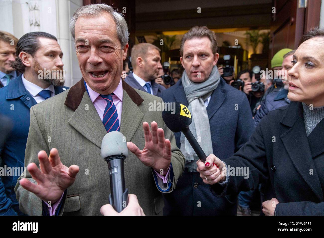 London, UK 10 Dec 2024. Nigel Farage gives an interview to the Press ...
