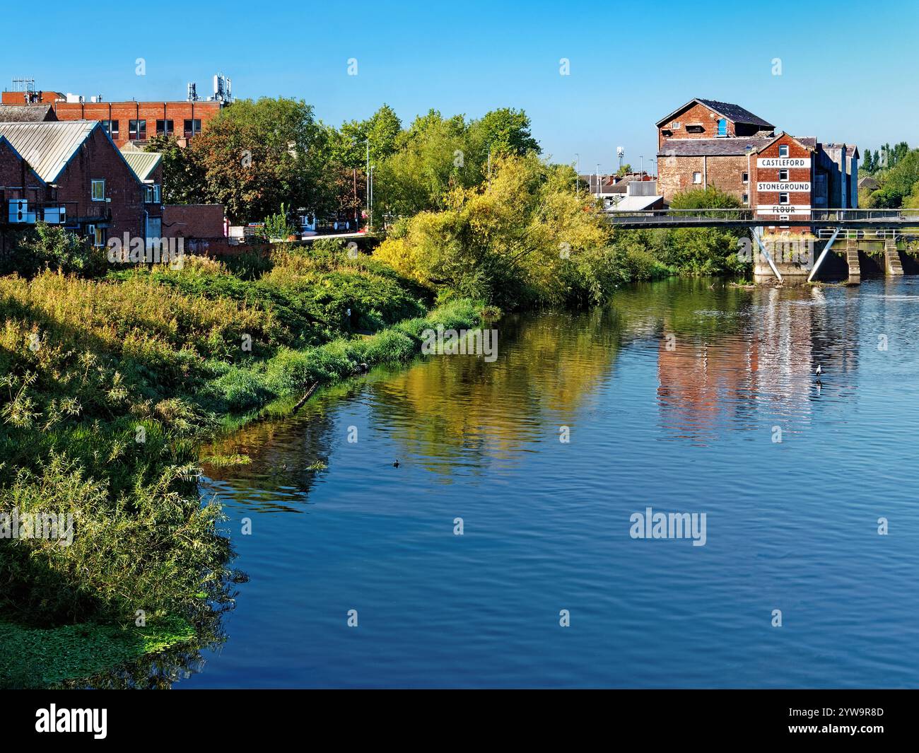 UK, West Yorkshire, Castleford, Millennium Bridge, Queens Mill and ...
