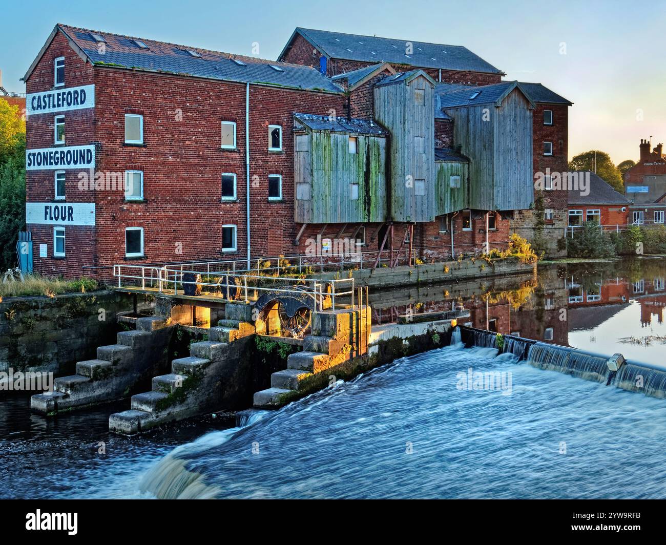 UK, West Yorkshire, Castleford, Queens Mill, River Aire and Castleford ...