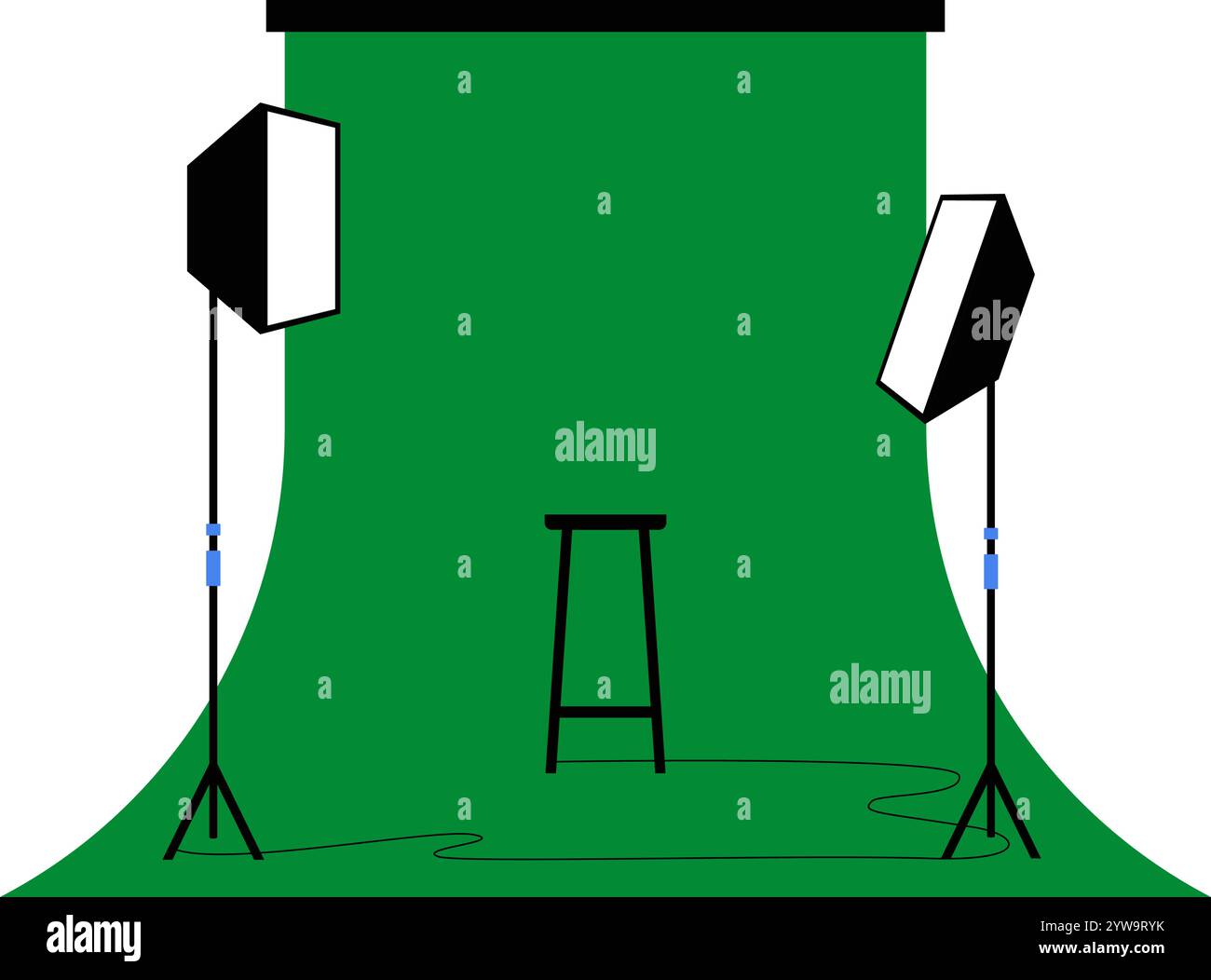 Photography Studio Setup With Green Screen In Flat Vector Illustration ...