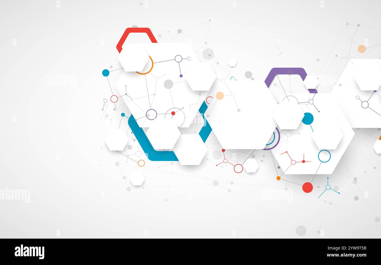 Scientific fbstract background. White hexagons with a plexus effect and ...