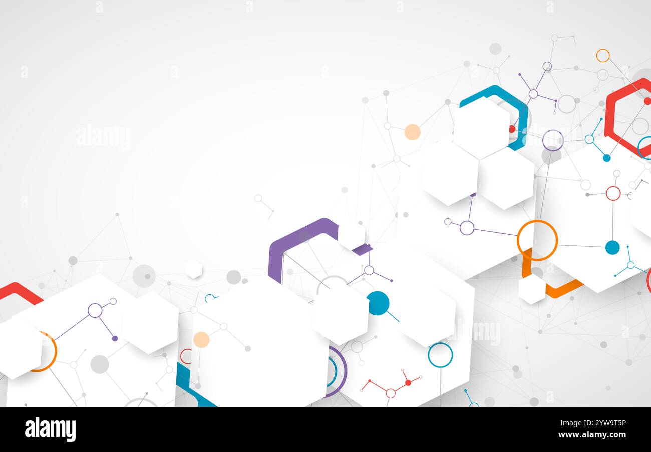 Scientific fbstract background. White hexagons with a plexus effect and ...