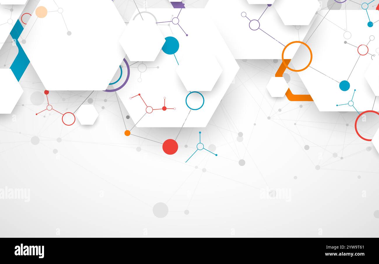 Scientific fbstract background. White hexagons with a plexus effect and ...