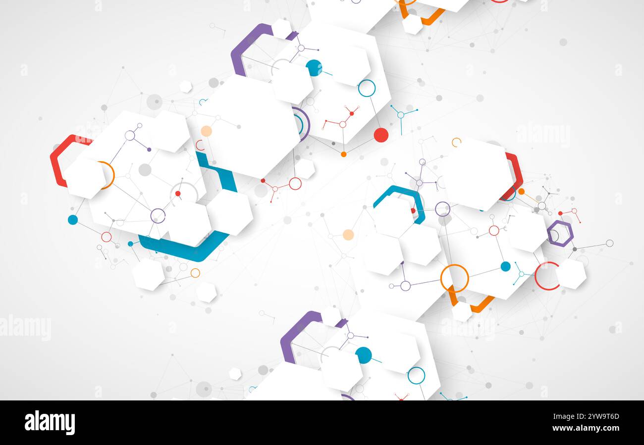 Scientific fbstract background. White hexagons with a plexus effect and ...