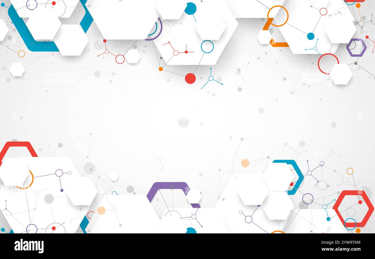 Scientific fbstract background. White hexagons with a plexus effect and ...