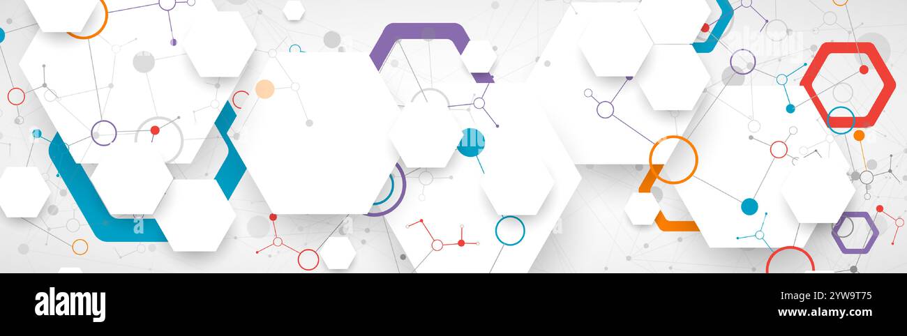 Scientific fbstract background. White hexagons with a plexus effect and ...