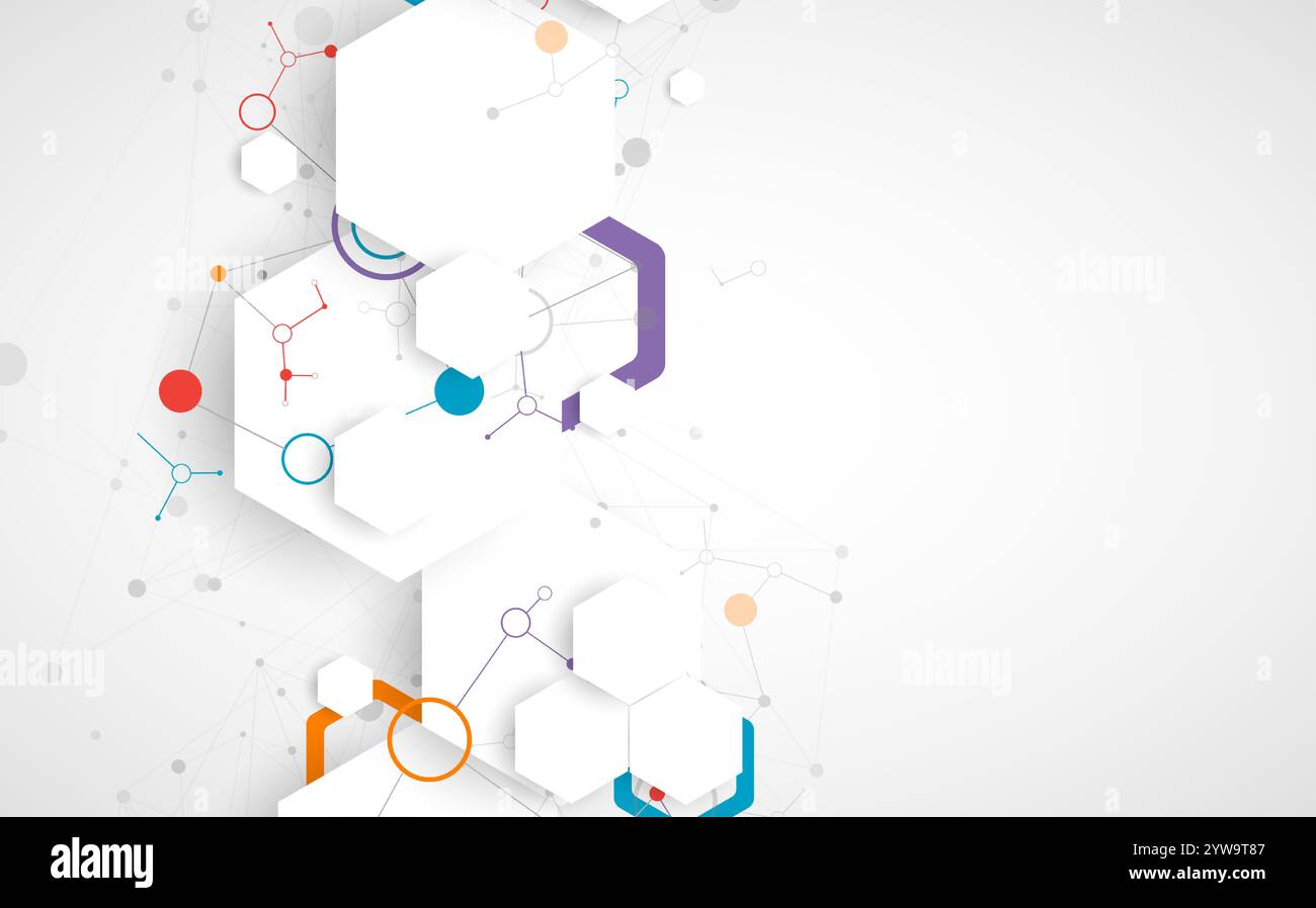 Scientific fbstract background. White hexagons with a plexus effect and ...