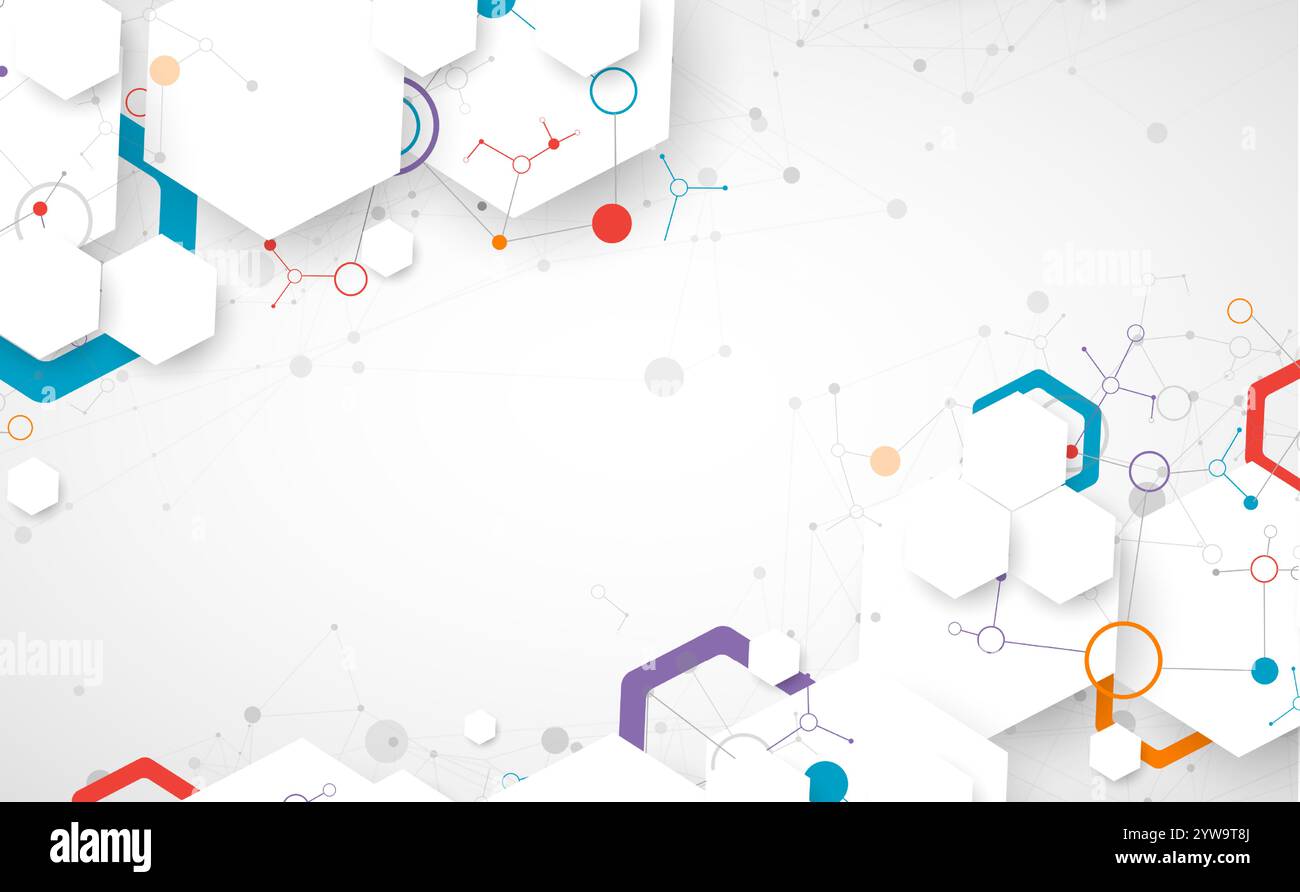 Scientific fbstract background. White hexagons with a plexus effect and ...