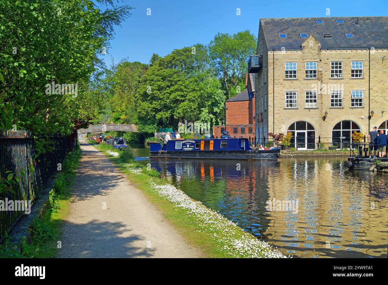 UK, West Yorkshire, Hebden Bridge, Narrowboats on Rochdale Canal Stock ...