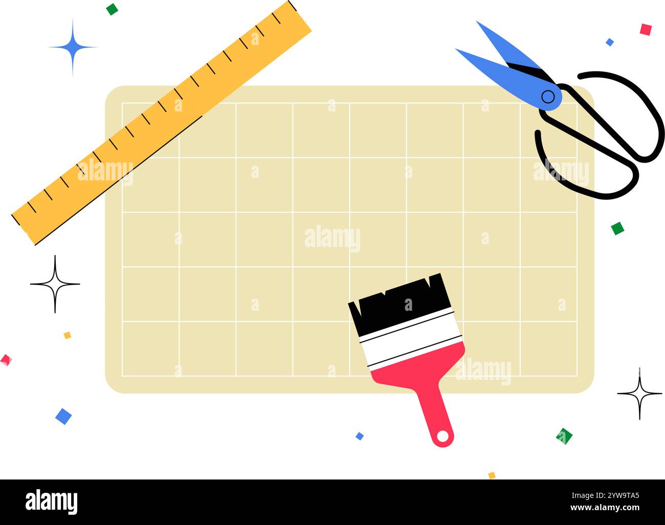 Craft Tools On Cutting Mat In Flat Vector Illustration Symbolizing ...