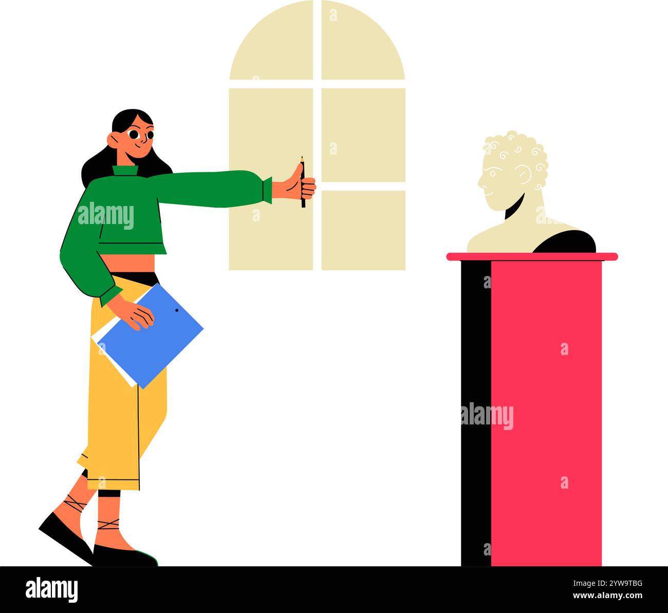 Female Museum Guide With Notebook In Flat Vector Illustration ...