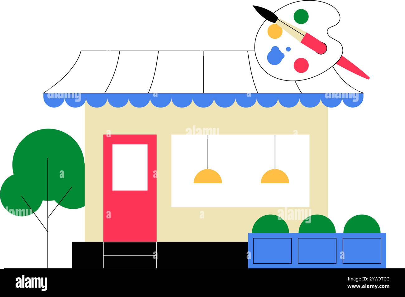 Art Supplies Store With Palette Sign In Flat Vector Illustration ...