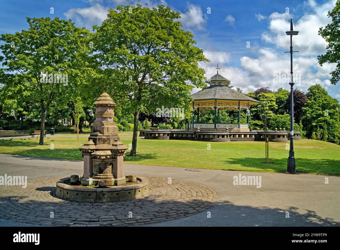 UK, West Yorkshire, Huddersfield, Greenhead Park, Drinking Fountain and ...
