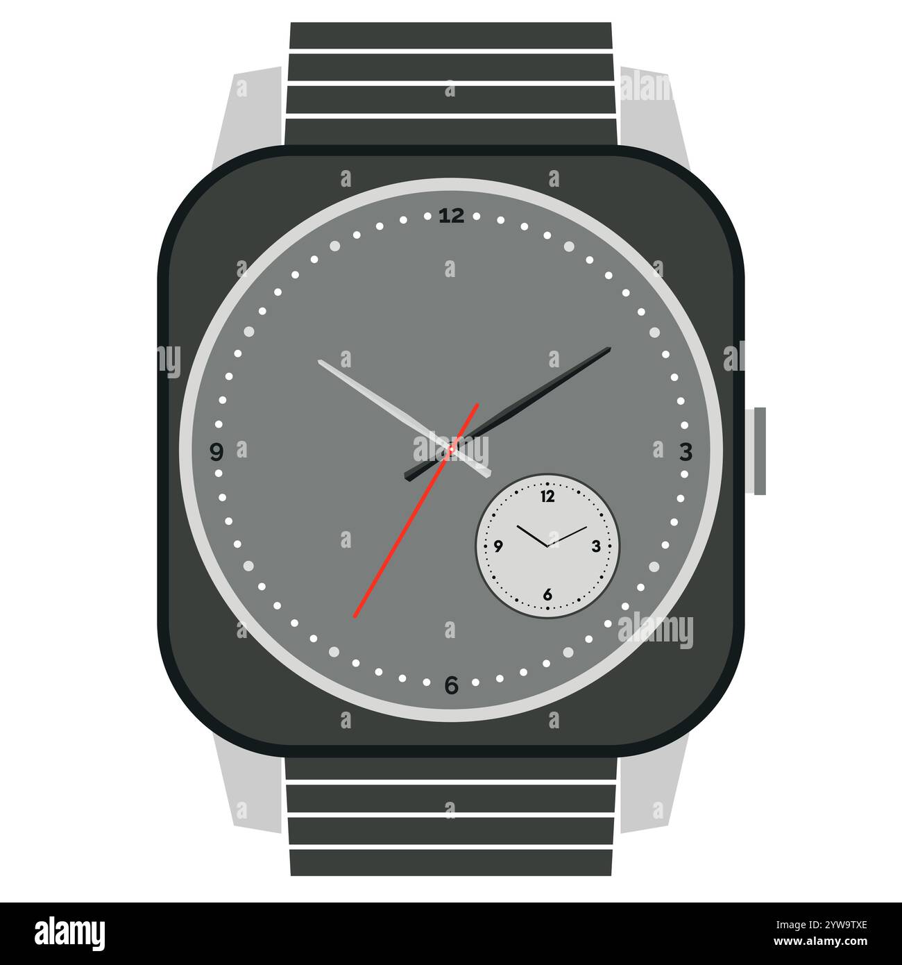 Classic design mechanical wristwatch isolated on white background. Clock face with hour, minute ...