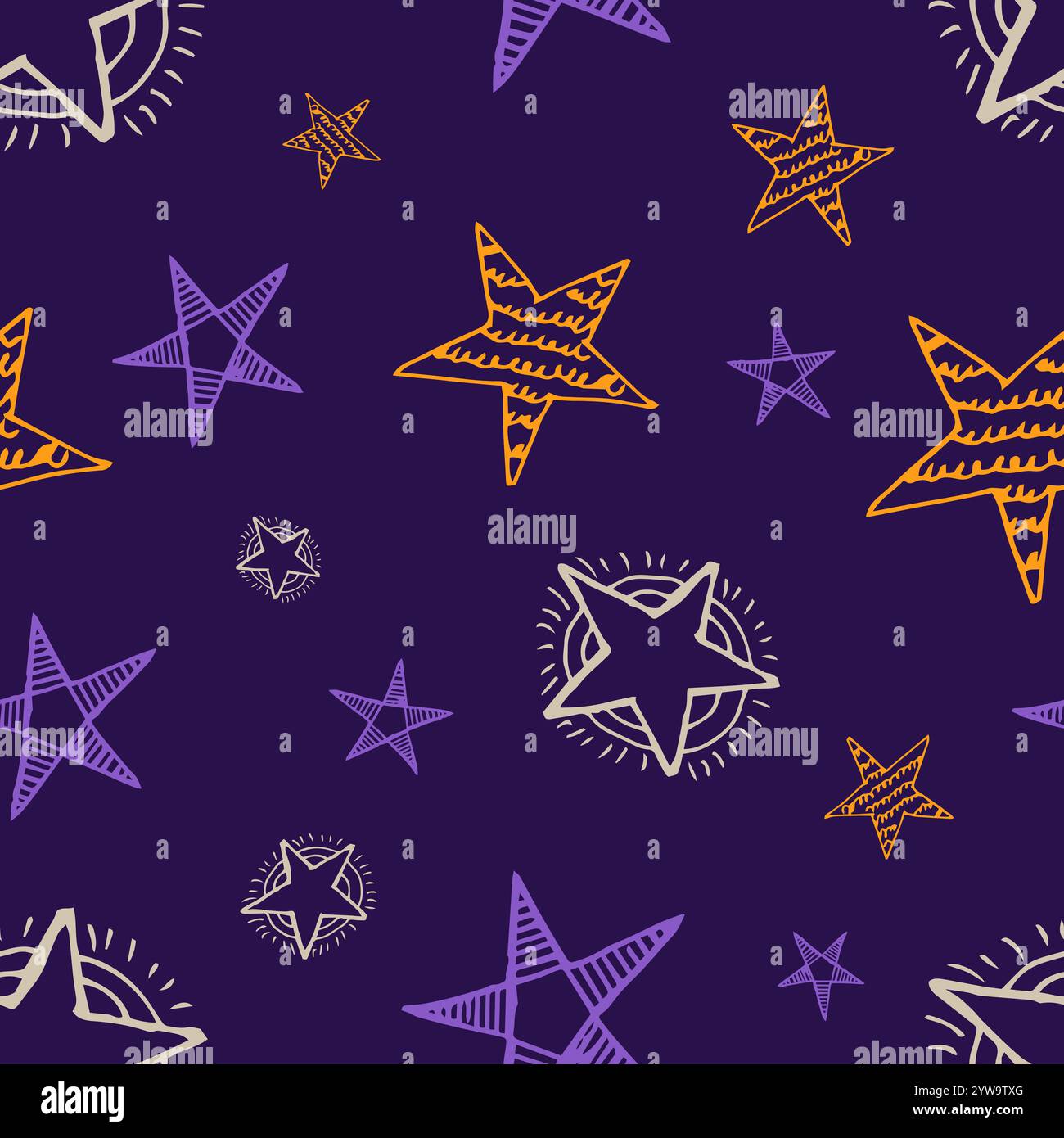 Seamless background of doodle stars. Multicolor hand drawn stars on ...
