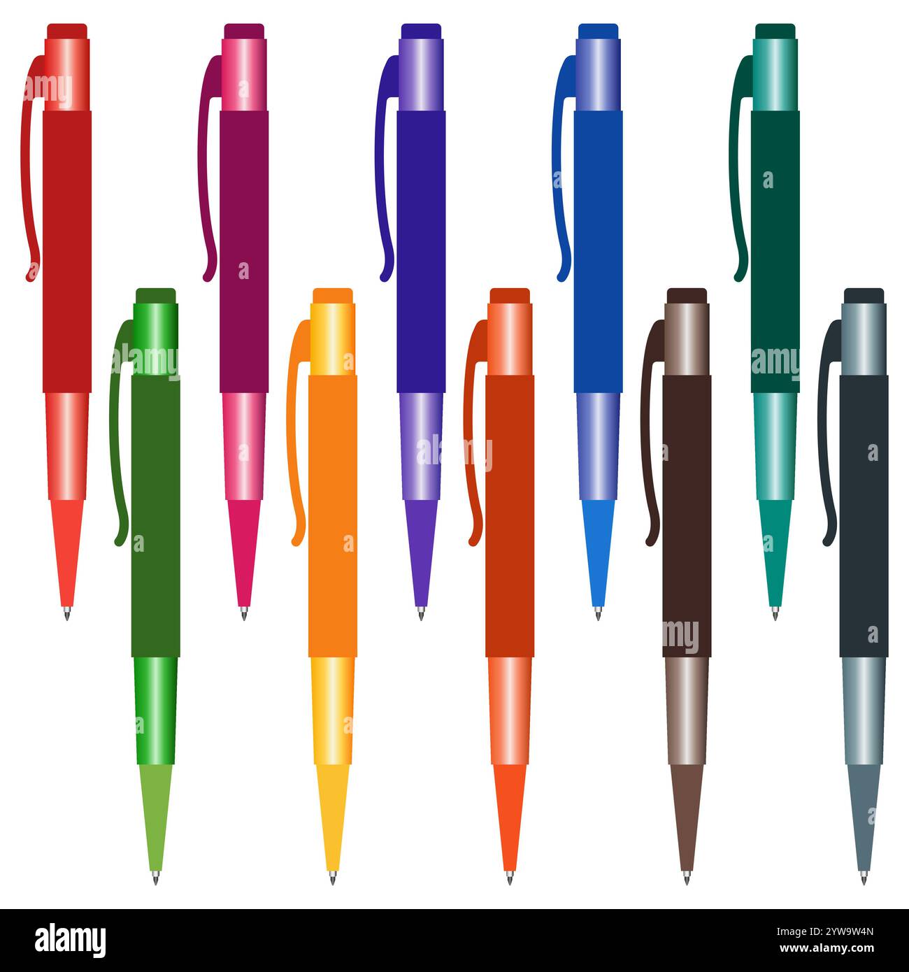 Set of multi-colored pens on a white background. Vector illustration ...