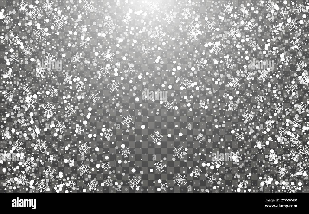 Snowfall and falling snowflakes on dark transparent background. White ...