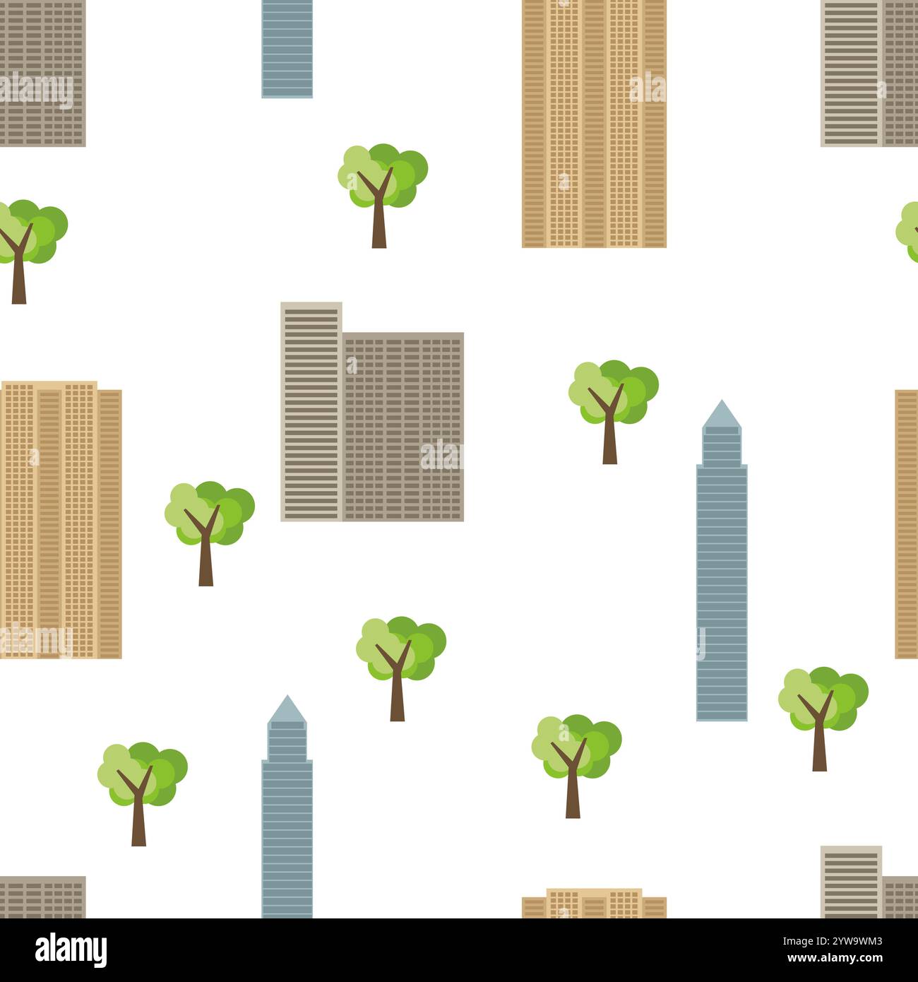 Seamless city background with modern houses and green trees. Vector ...