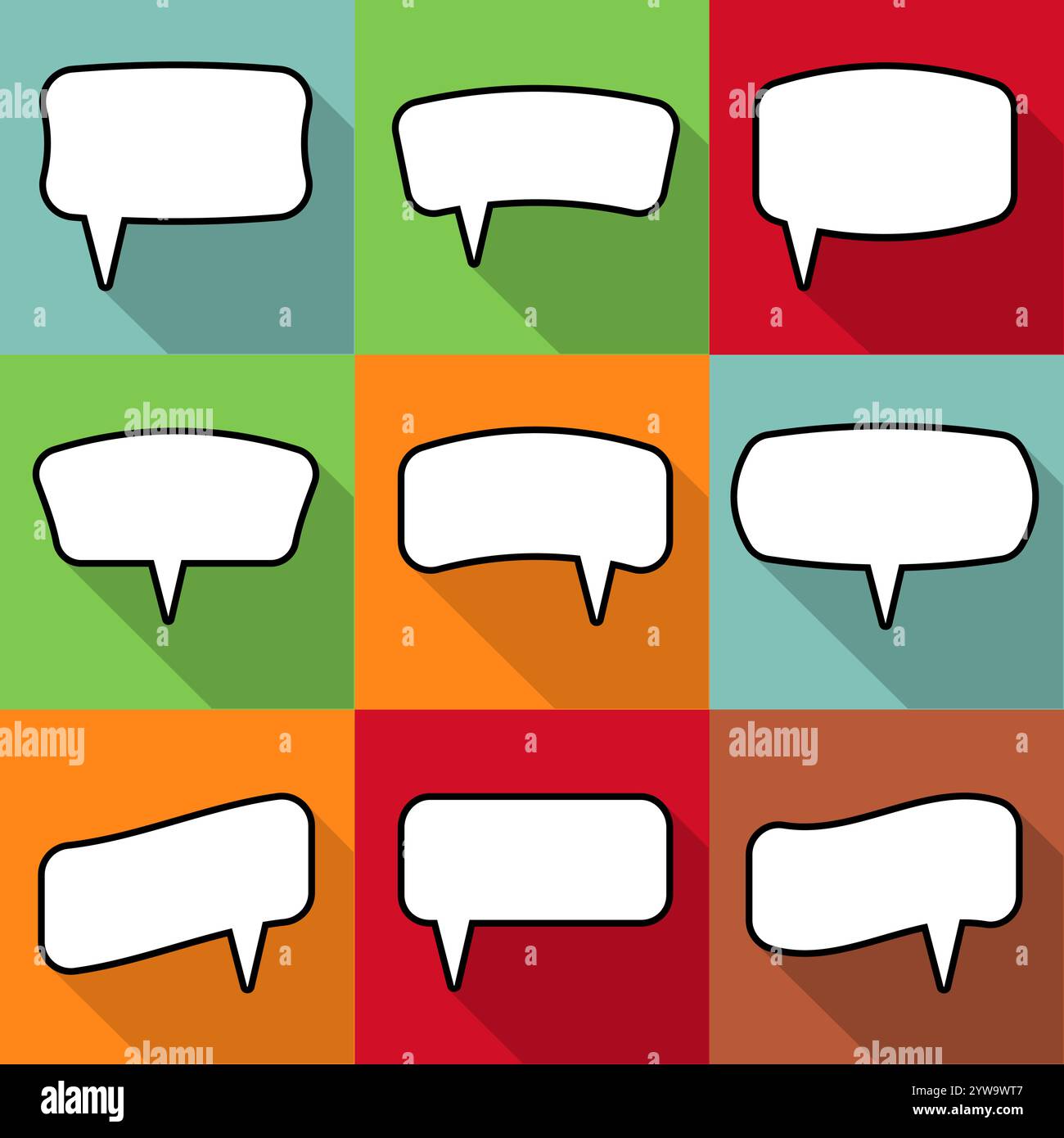 Set of nine cartoon comic balloon speech bubbles in flat style ...