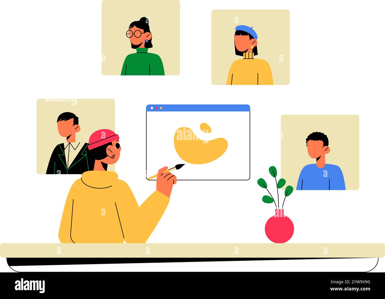 NFT Artist Creating Digital Art On Tablet In Flat Vector Illustration Symbolizing Creativity ...