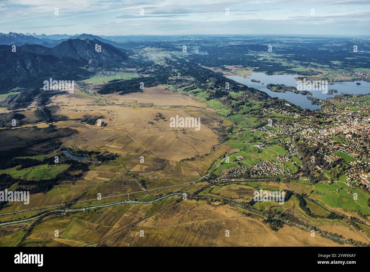 Aerial view, bird's eye view, Murnauer moss, Murnau, Upper Bavaria ...