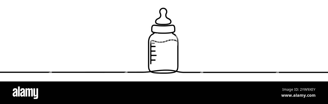 One continuous line illustration of a baby bottle, isolated on white ...