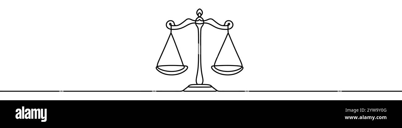 One continuous line illustration of a balance scale, isolated on white ...