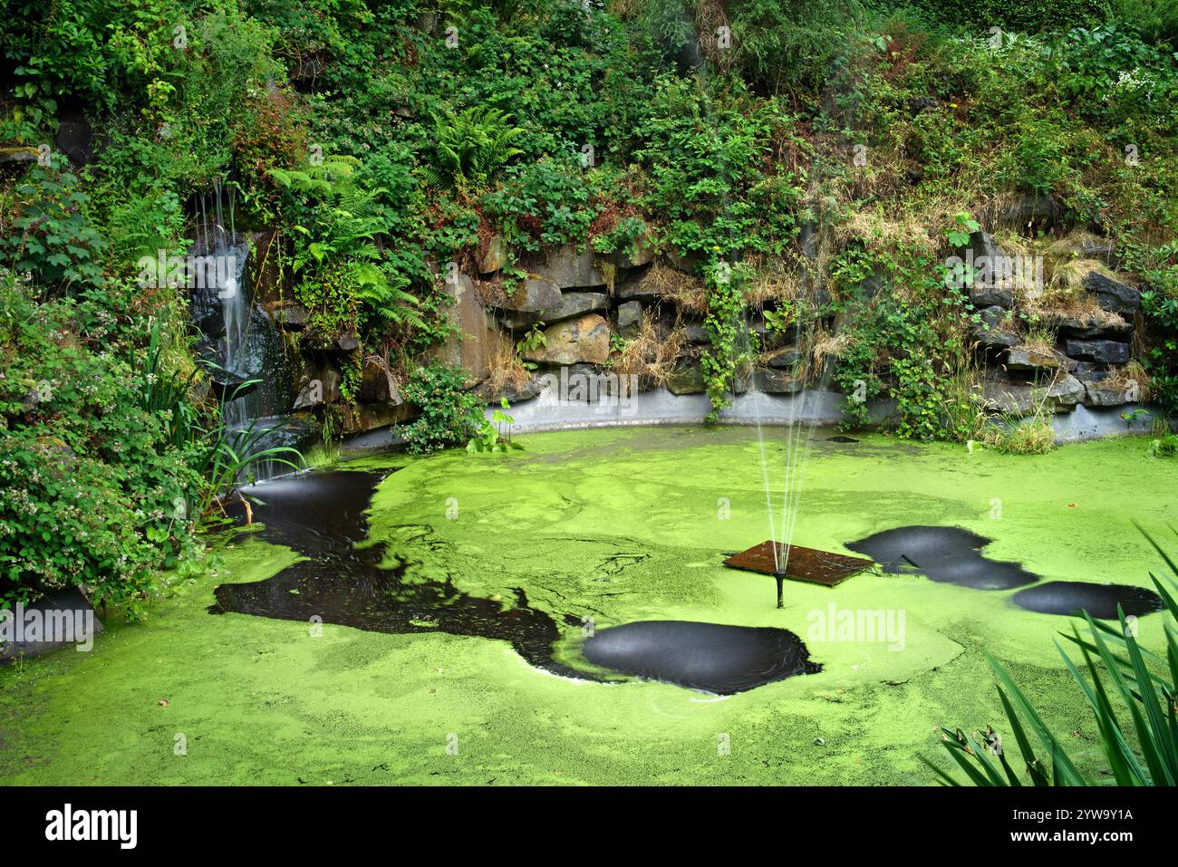 UK, West Yorkshire, Huddersfield, Beaumont Park, Pond, Fountain and ...