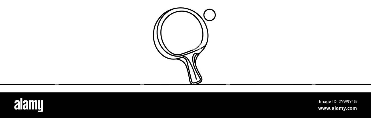 One continuous line illustration of a tennis racket and ball, isolated ...