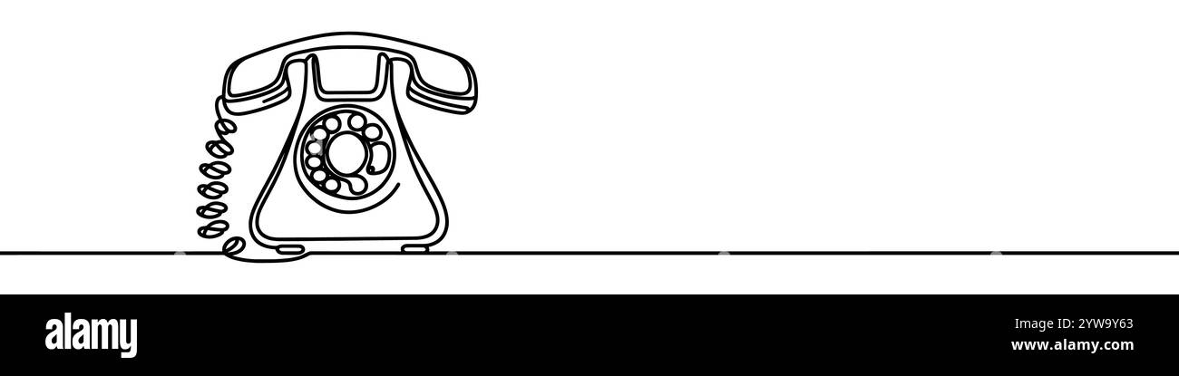 One continuous line illustration of a rotary phone, isolated on white ...