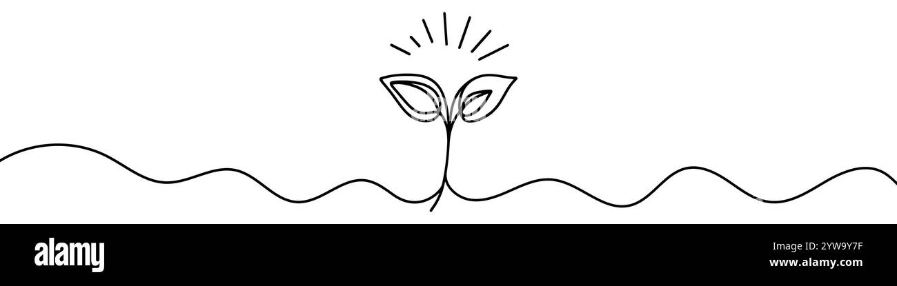 Minimalist continuous line drawing representing a growing plant with ...