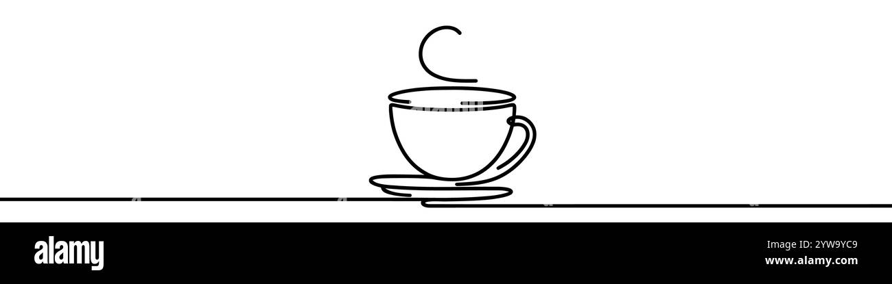 One continuous line illustration of a cup of tea, isolated on white ...