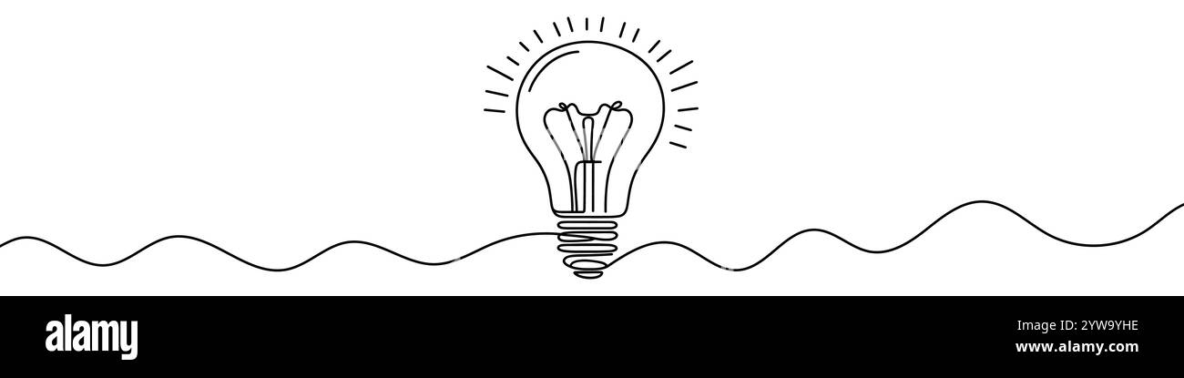One continuous line illustration of a lightbulb, isolated on white ...