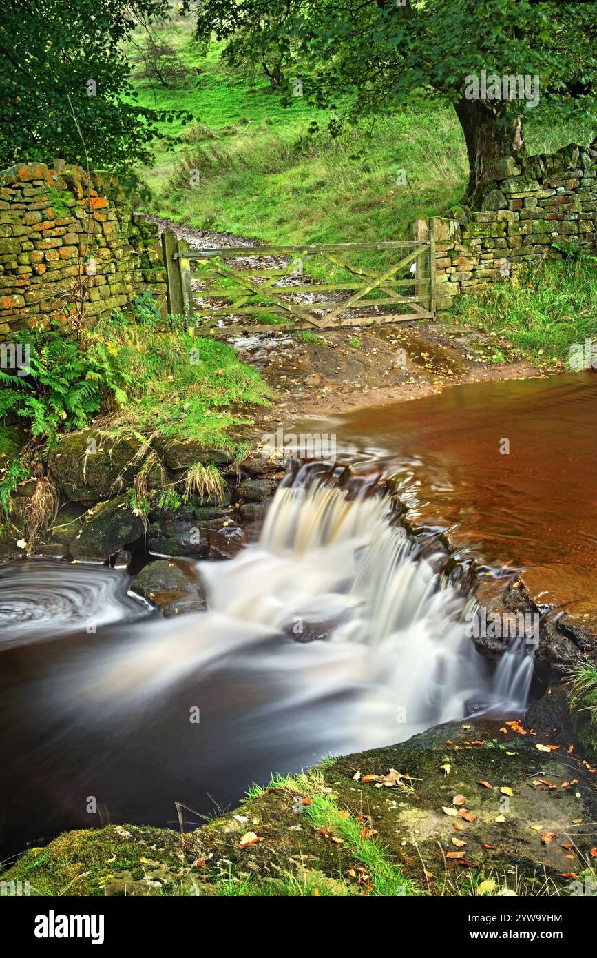 UK, West Yorkshire, Huddersfield, Marsden, River Colne Waterfalls near ...