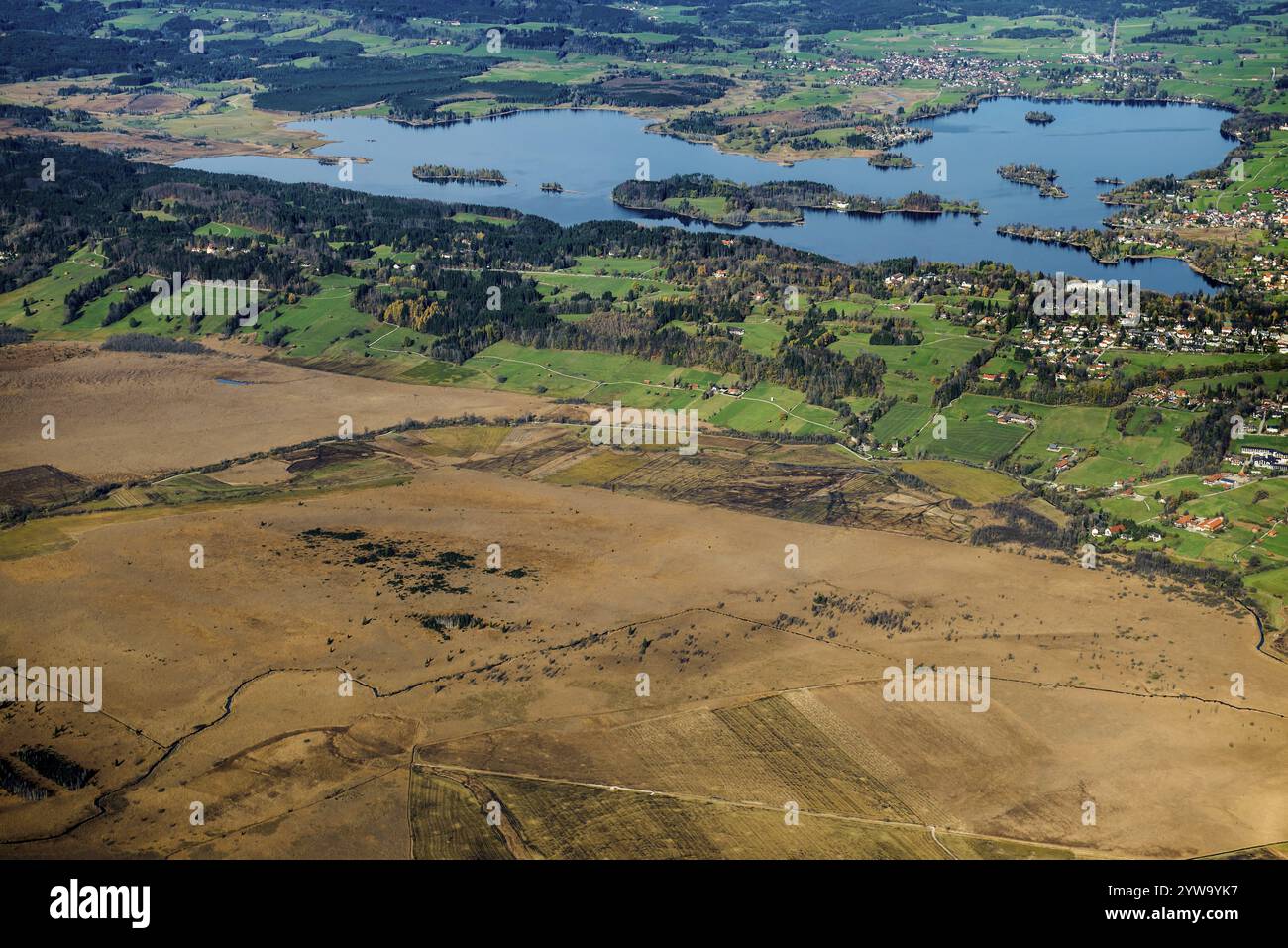 Aerial view, bird's eye view, Murnauer moss, Murnau, Upper Bavaria ...