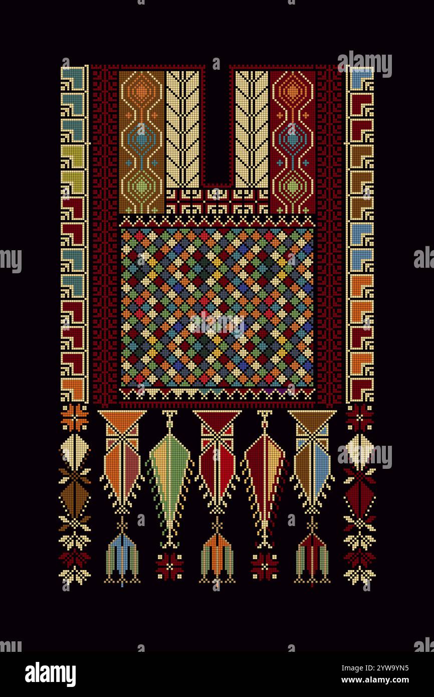 Embroidery vector Tatreez template, Palestinian fashion neck ornament ...