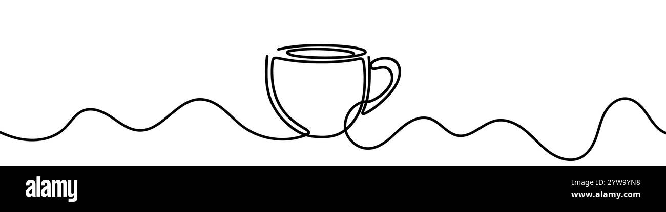 One continuous line illustration of a cup of tea, isolated on white ...