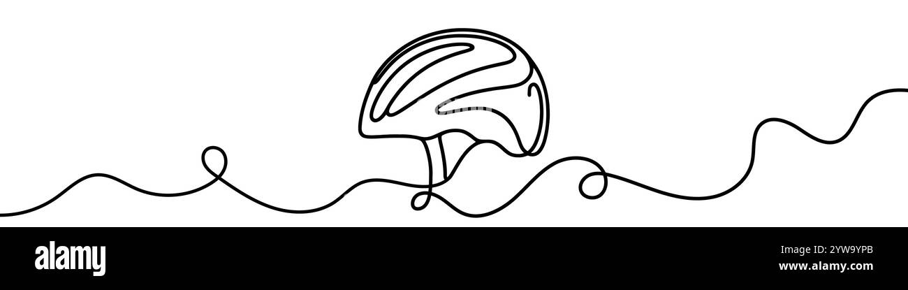 One continuous line illustration of a cyclist helmet, isolated on white ...