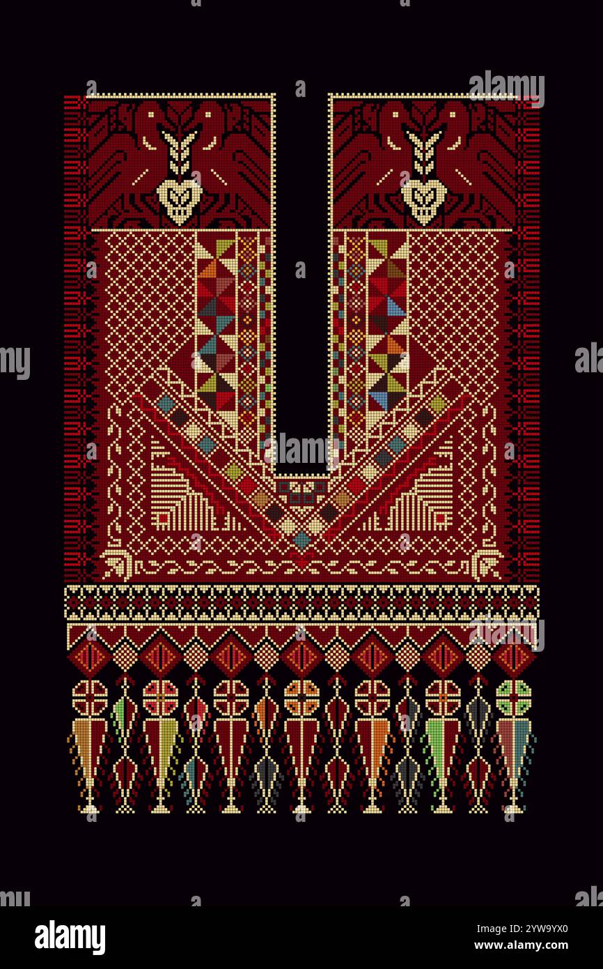 Embroidery vector Tatreez template, Palestinian fashion neck ornament ...