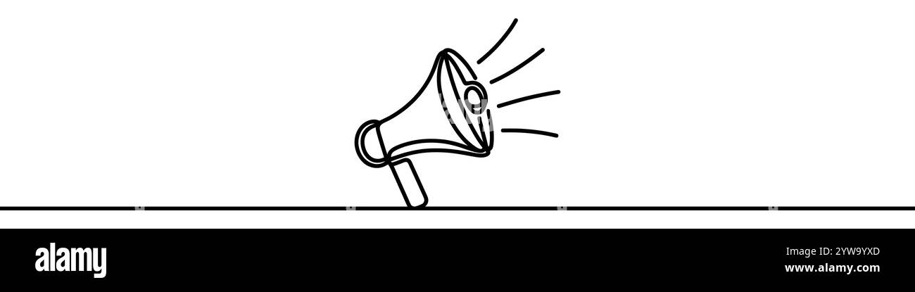 Continuous line drawing representing a megaphone for announcing or ...