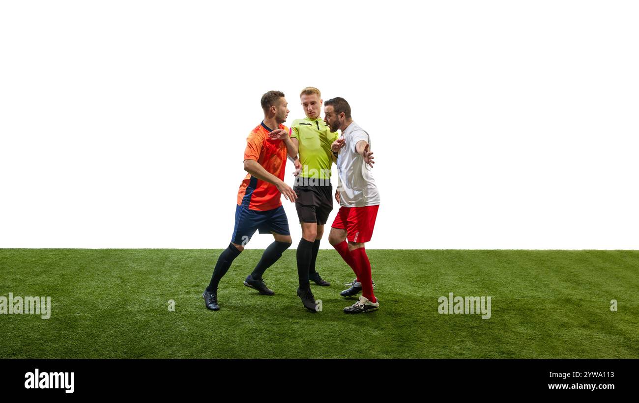 Confrontation between players. Referee standing between two men from ...