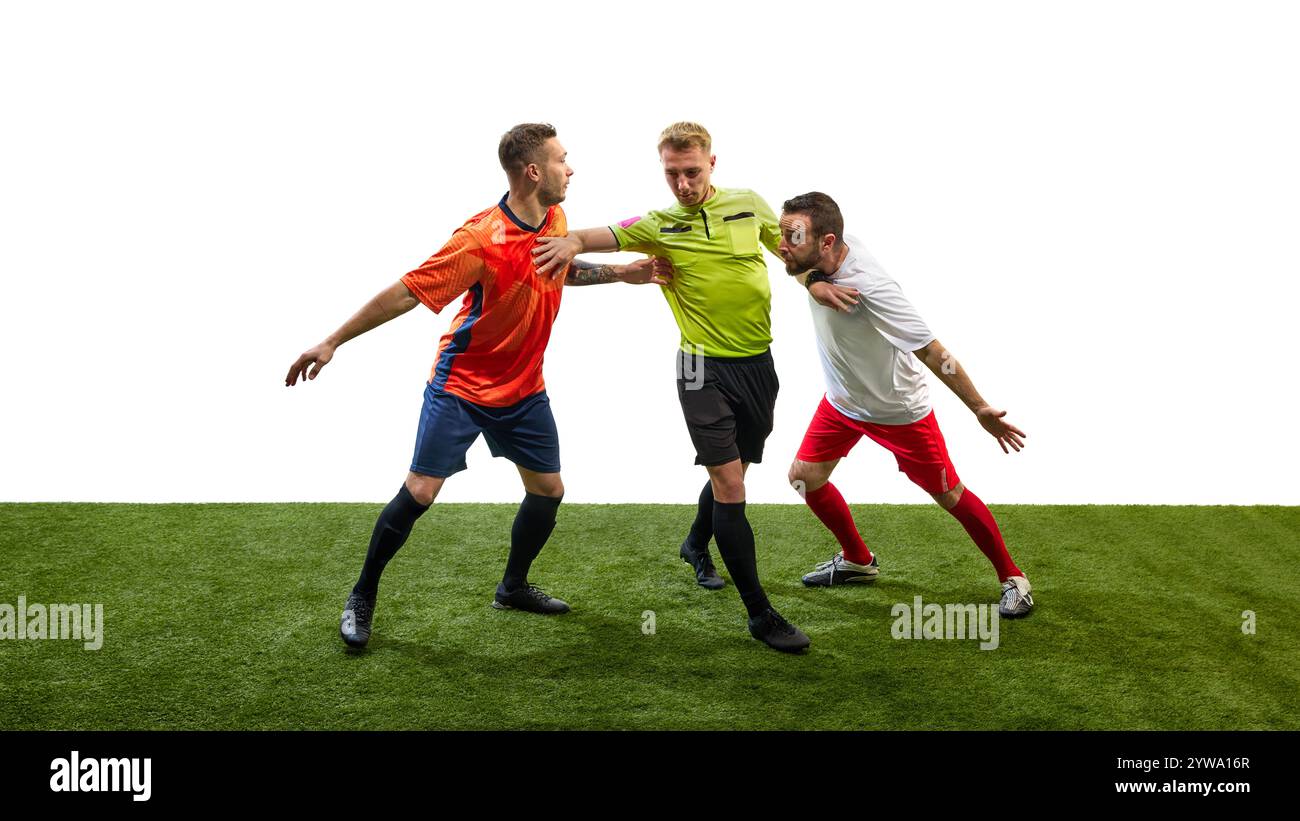Referee physically separating two players in t heat of confrontation ...