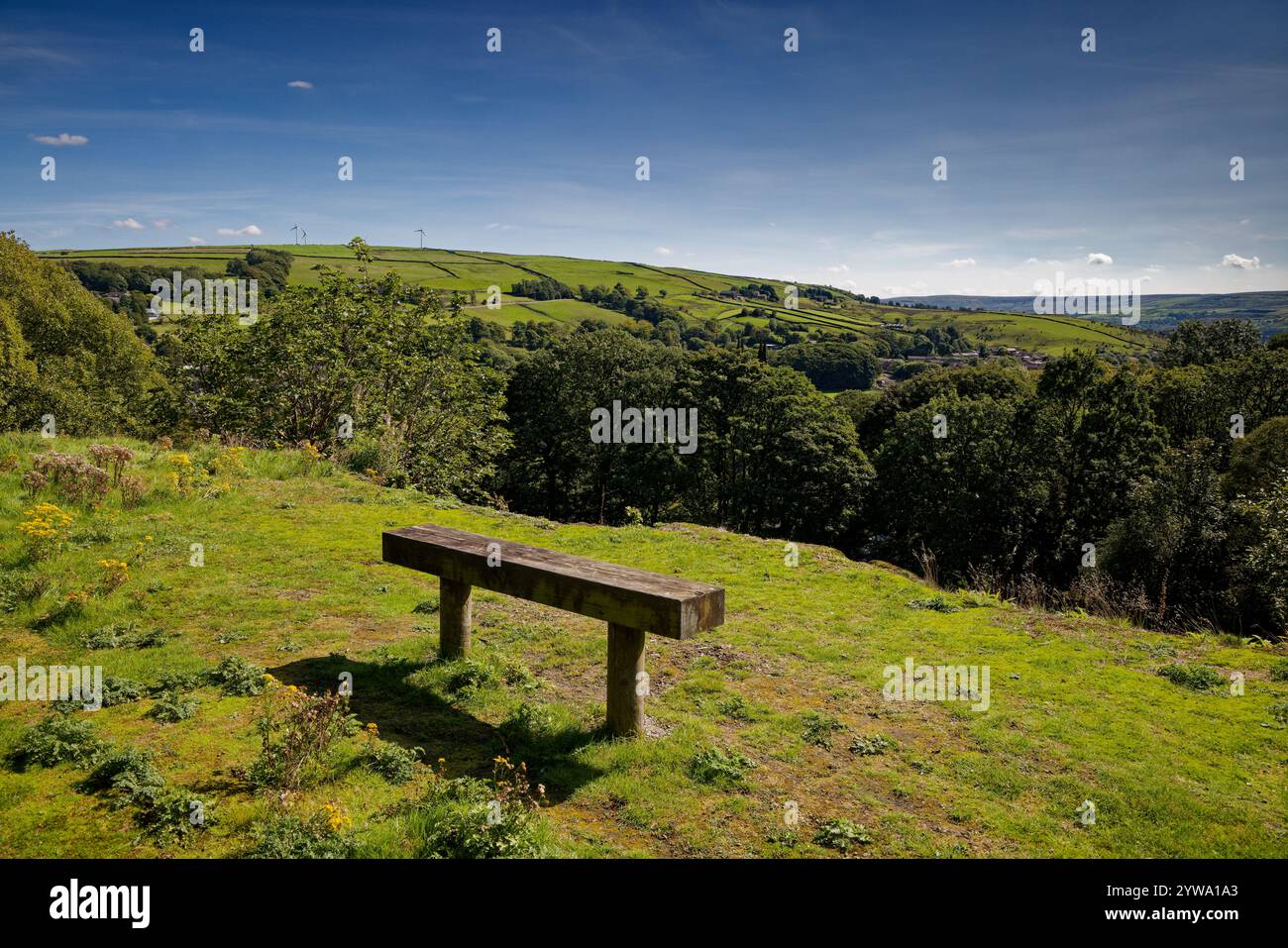 Seat with a view down the valley of the Limy Water River, Rossendale ...