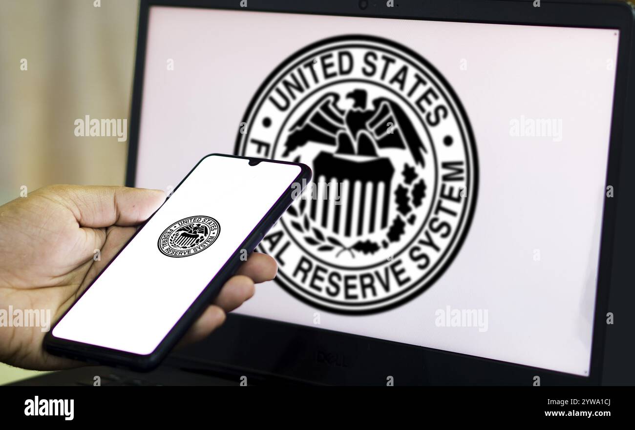 Dhaka, Bangladesh 10 Oct 2024:Federal Reserve System Logo on smartphone ...